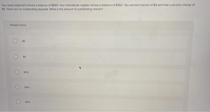 Solved Your bank statement shows a balance of $695. Your | Chegg.com