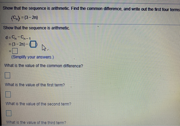 Solved Show that the sequence is arithmetic. Find the common | Chegg.com