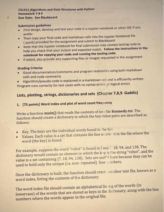 Solved CS1311-Algorithms and Data Structures with Python | Chegg.com