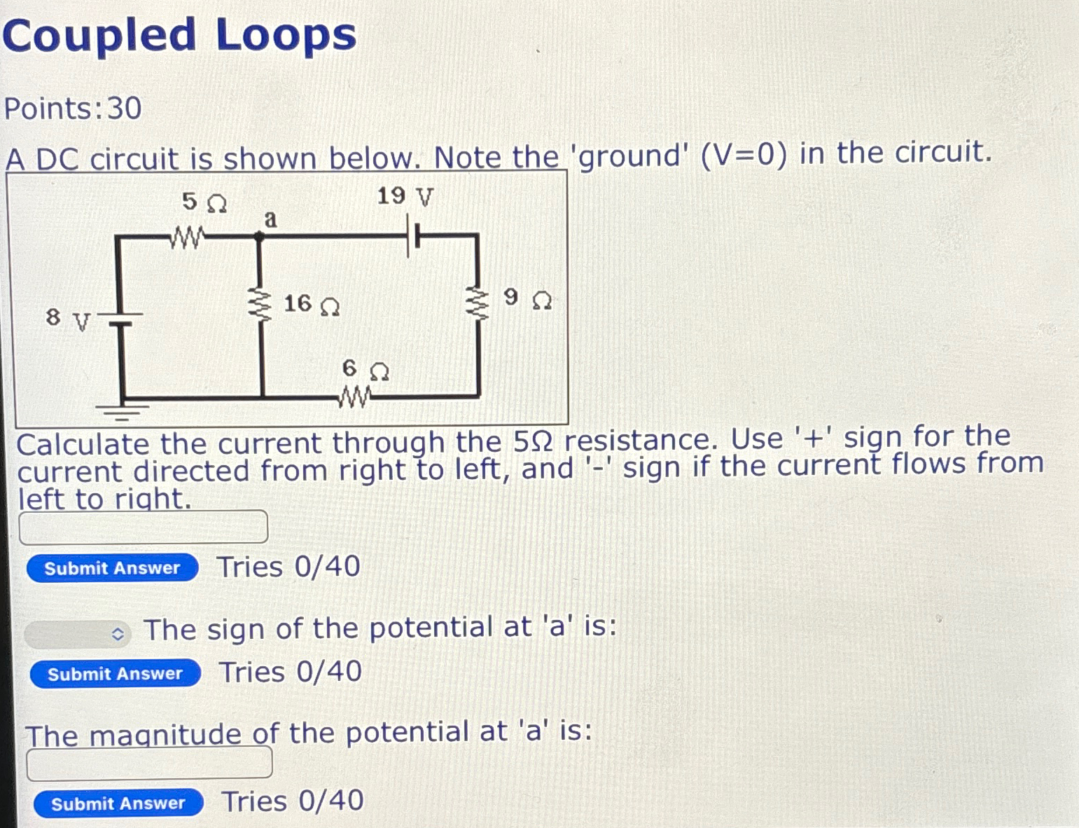 Solved Coupled LoopsPoints: 30A DC circuit is shown below. | Chegg.com