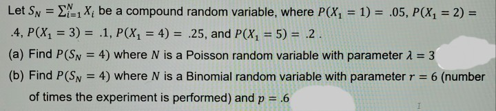Solved Let Sy = !=1X; be a compound random variable, where | Chegg.com