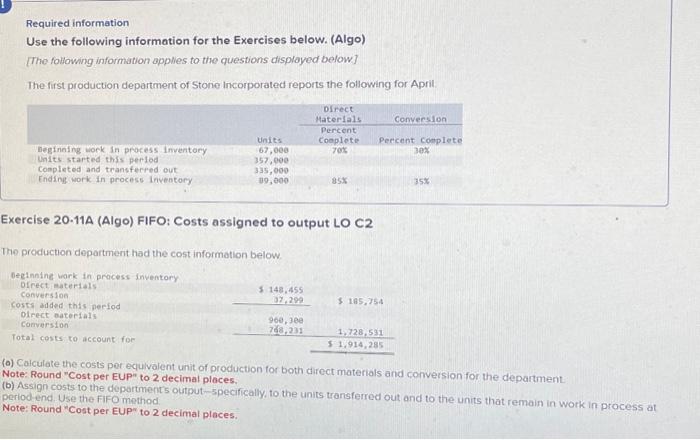 Solved Required information Use the following information | Chegg.com