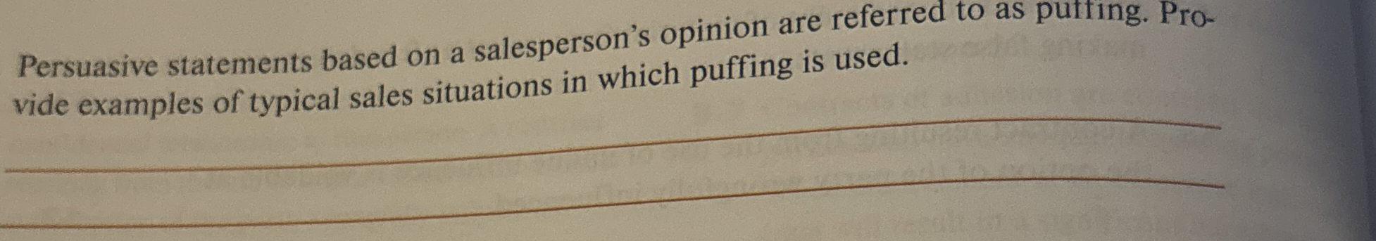 Solved Persuasive statements based on a salesperson's | Chegg.com