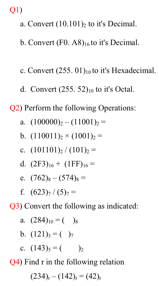 Solved Q1)a. ﻿Convert (10.101)2 ﻿to it's Decimal.b. ﻿Convert | Chegg.com