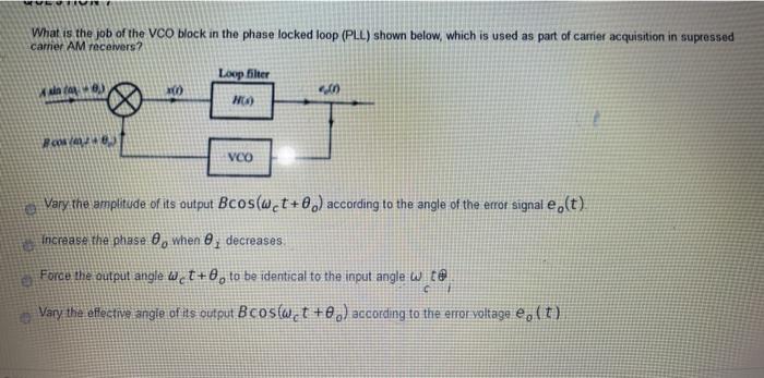 Solved VEIV What is the job of the VCO block in the phase | Chegg.com