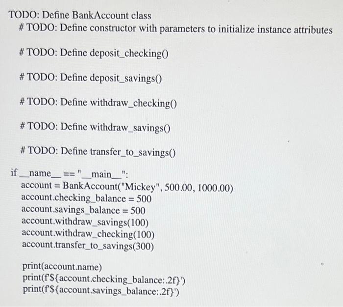 Solved Baild a class called BankAccount that manages | Chegg.com
