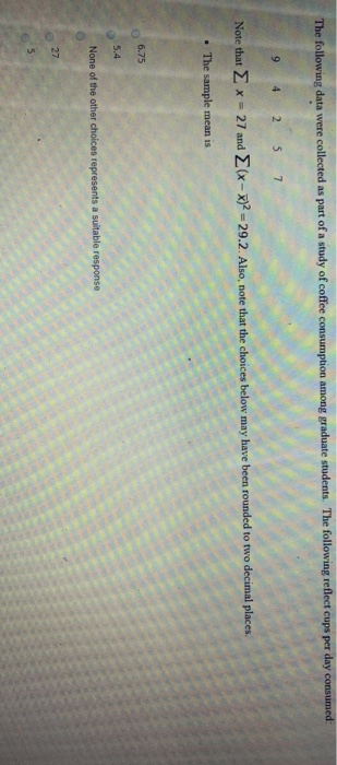 Solved The following data were collected as part of a study | Chegg.com