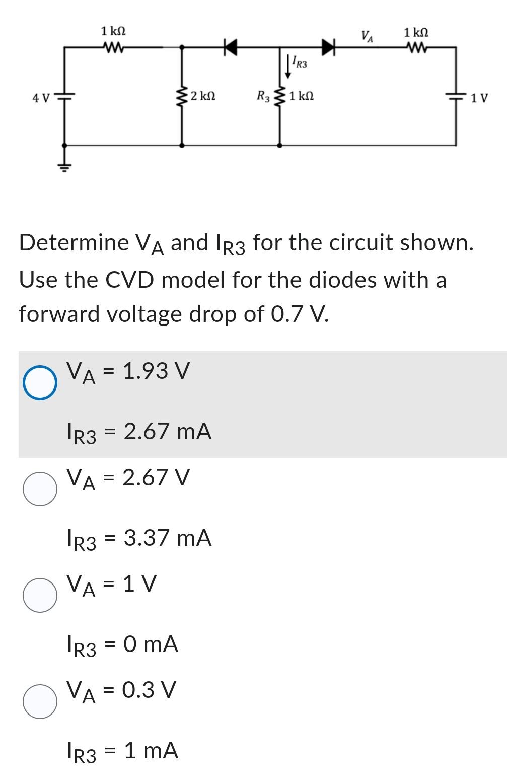 Solved Determine VA and IR3 for the circuit shown. Use the | Chegg.com