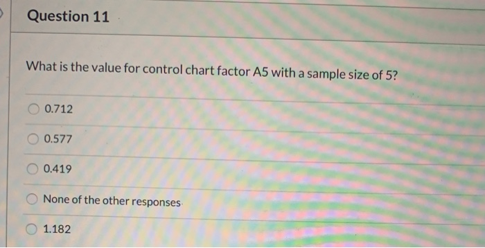 Solved Question 11 What is the value for control chart | Chegg.com