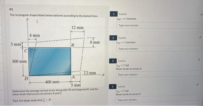 Solved P1 The rectangular shape shown below deforms | Chegg.com