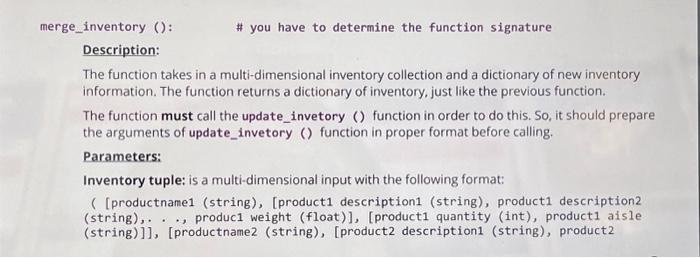 Solved nerge_inventory ():# you have to determine the | Chegg.com