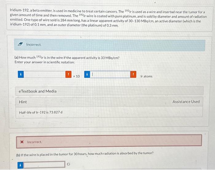 Solved Iridium-192, a beta emitter, is used in medicine to | Chegg.com