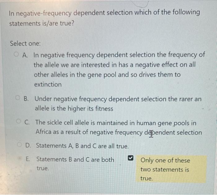 Solved In negative-frequency dependent selection which of | Chegg.com