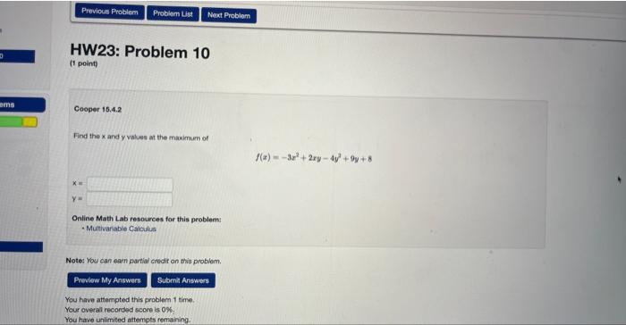 Solved HW23: Problem 10 (t point) Cooper 15.4 .2 Find the x | Chegg.com