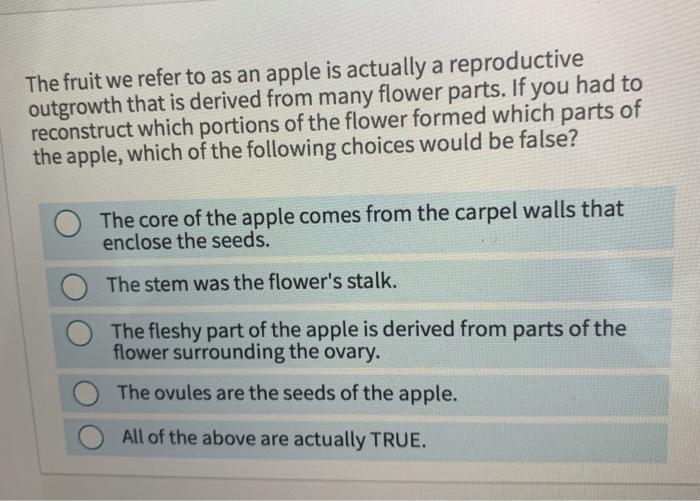 Solved The fruit we refer to as an apple is actually a | Chegg.com