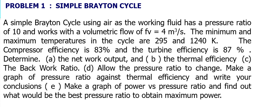 PROBLEM 1 ﻿: SIMPLE BRAYTON CYCLEA simple Brayton | Chegg.com