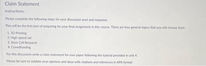 Claim Statement Instructions: Please complete the | Chegg.com