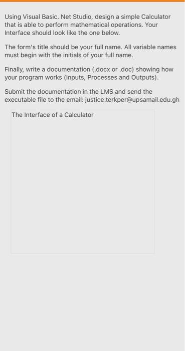 Using Visual Basic. Net Studio, design a simple | Chegg.com