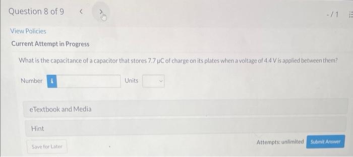 Solved Question 8 of 9 -/1 View Policies Current Attempt in | Chegg.com
