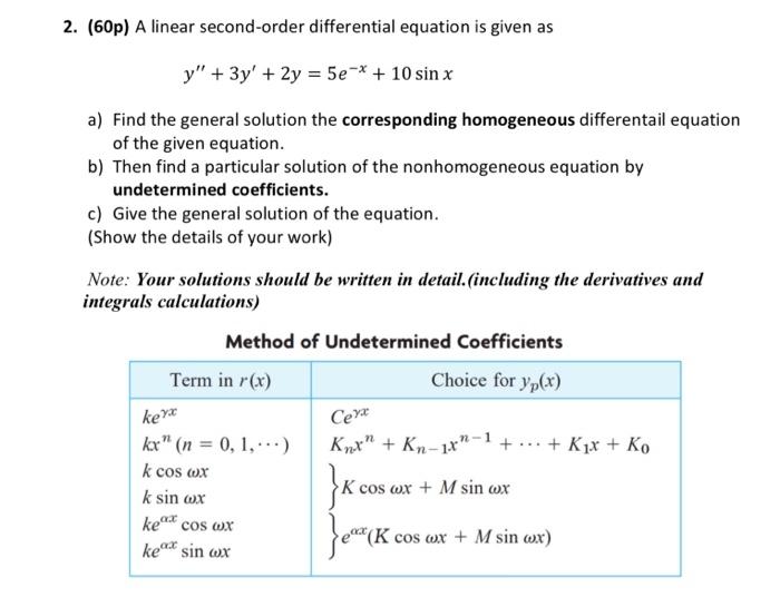 Solved 2. (60p) A linear second-order differential equation | Chegg.com