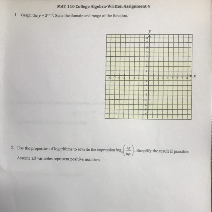 Solved MAT 110 College Algebra-Written Assignment 4 1. Graph | Chegg.com