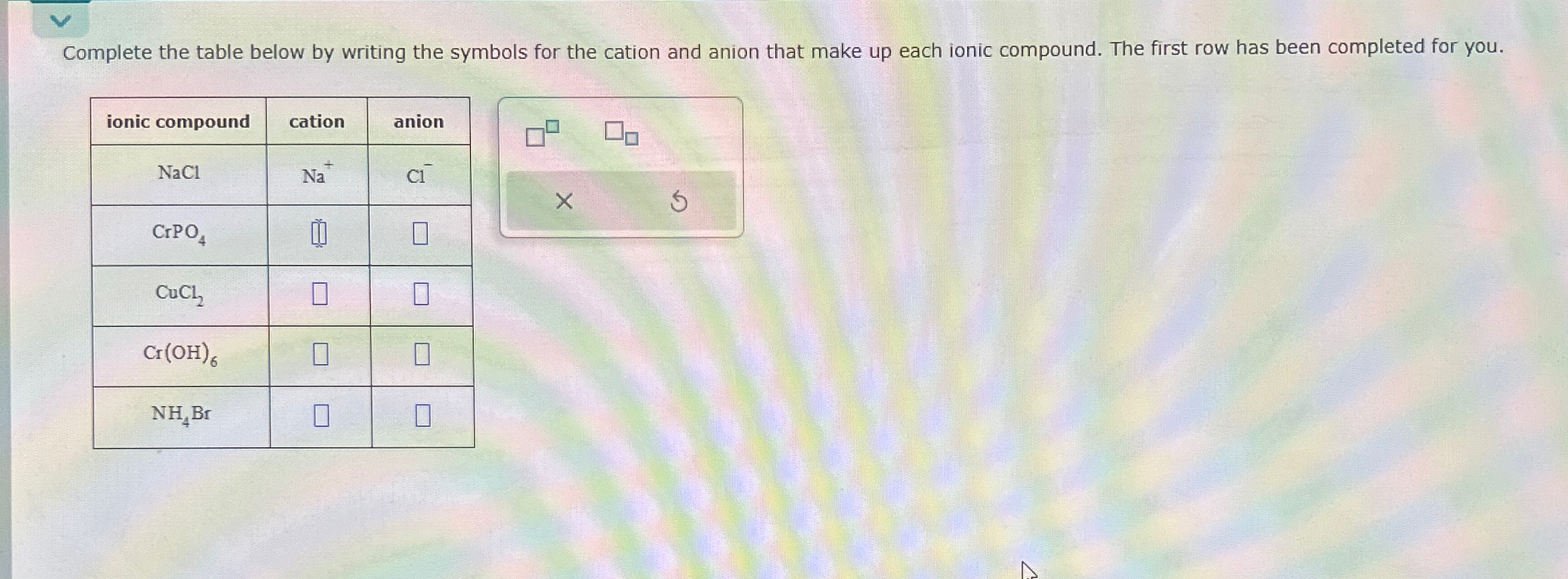 Solved Complete the table below by writing the symbols for | Chegg.com