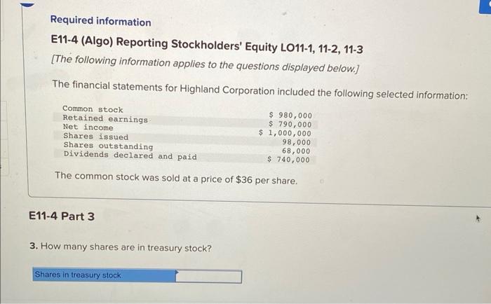 Solved Required information E11-4 (Algo) Reporting | Chegg.com