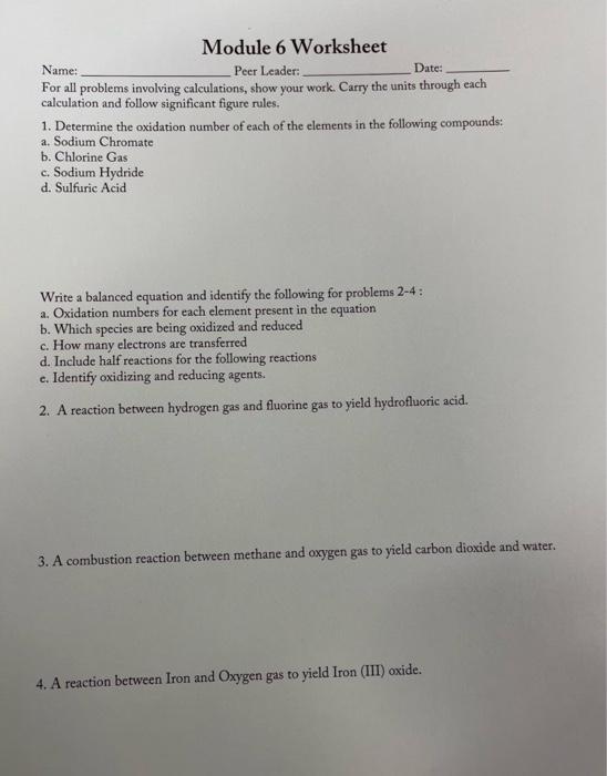 Solved Module 6 Worksheet Name: Peer Leader: Date: For all | Chegg.com