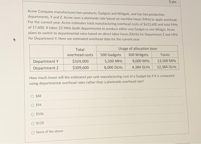 Solved Acme Company manufactures two products, Gadgets and | Chegg.com
