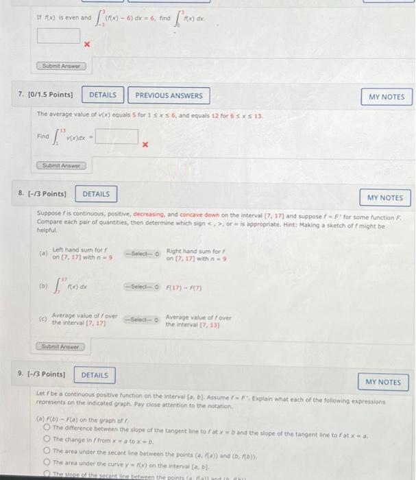 Solved If f(x) is even and ∫−33(f(x)−6)dx=6, find ∫03f(x)dx. | Chegg.com