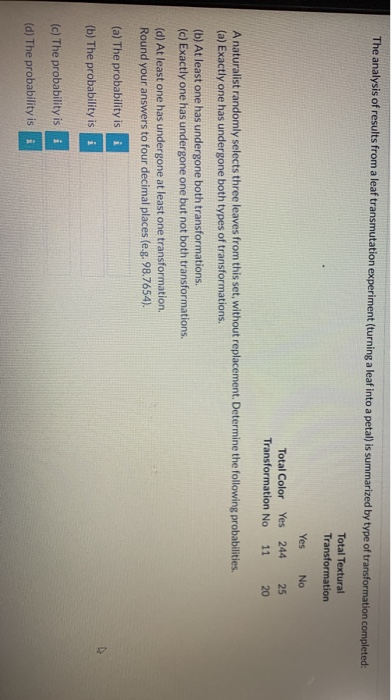 Solved The analysis of results from a leaf transmutation | Chegg.com