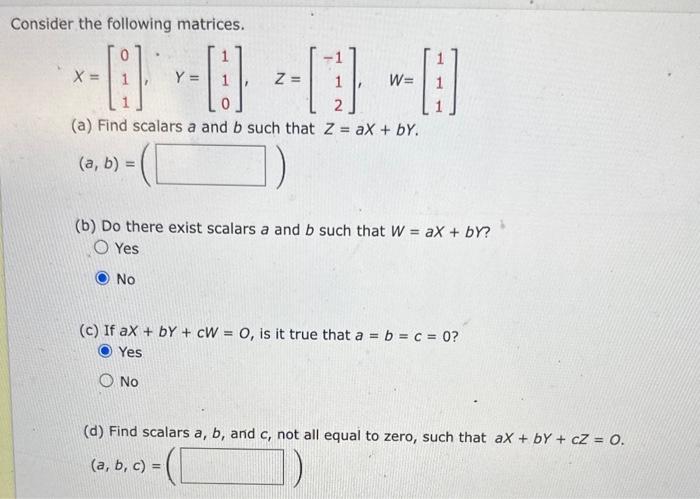 Solved Consider the following matrices. | Chegg.com