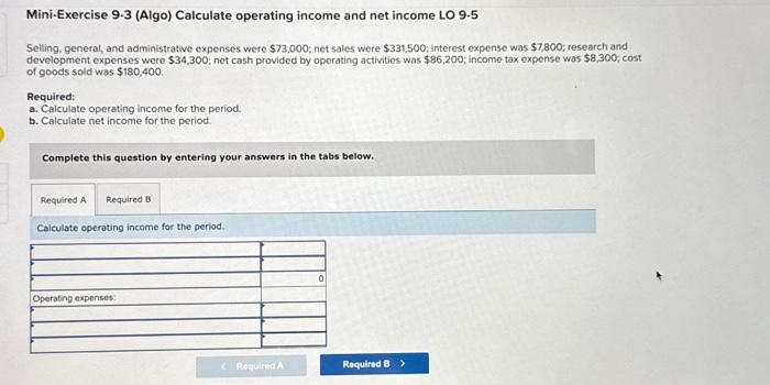 Solved Mini Exercise 9 3 Algo Calculate Operating Income