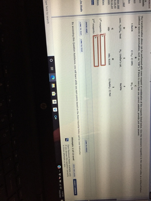 Solved Part 1 x Incorrect. Using acetylene as your only | Chegg.com