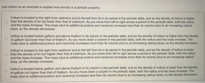 Use indium as an example to explain how density is a | Chegg.com