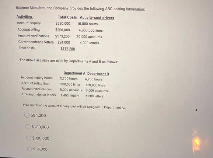 Solved Extreme Manufacturing Company provides the following | Chegg.com