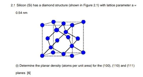 Solved 2.1 Silicon (Si) has a diamond structure (shown in | Chegg.com