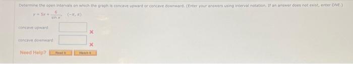 Solved y=5x+sinx6(−π,π) concave upward conceve doanward | Chegg.com