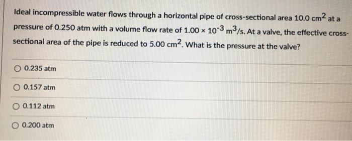 Solved Ideal incompressible water flows through a horizontal | Chegg.com