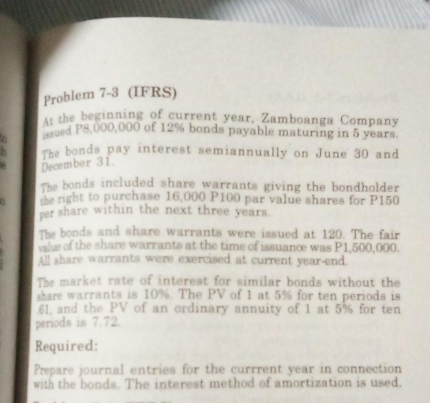 Solved Problem 7-3 (IFRS) At the beginning of current year, | Chegg.com