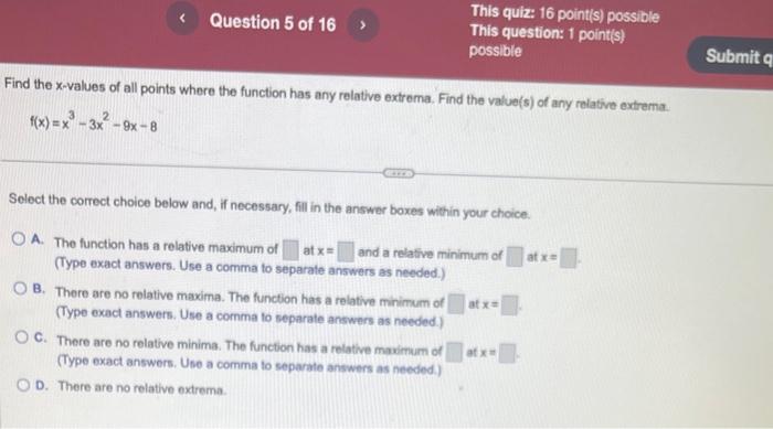 Solved Find the x-values of all points where the function | Chegg.com
