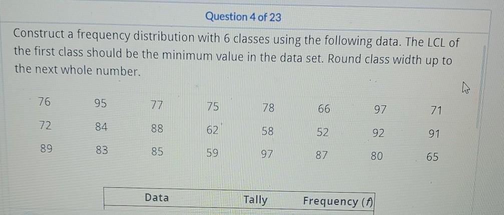 Solved Question 4 of 23 Construct a frequency distribution | Chegg.com