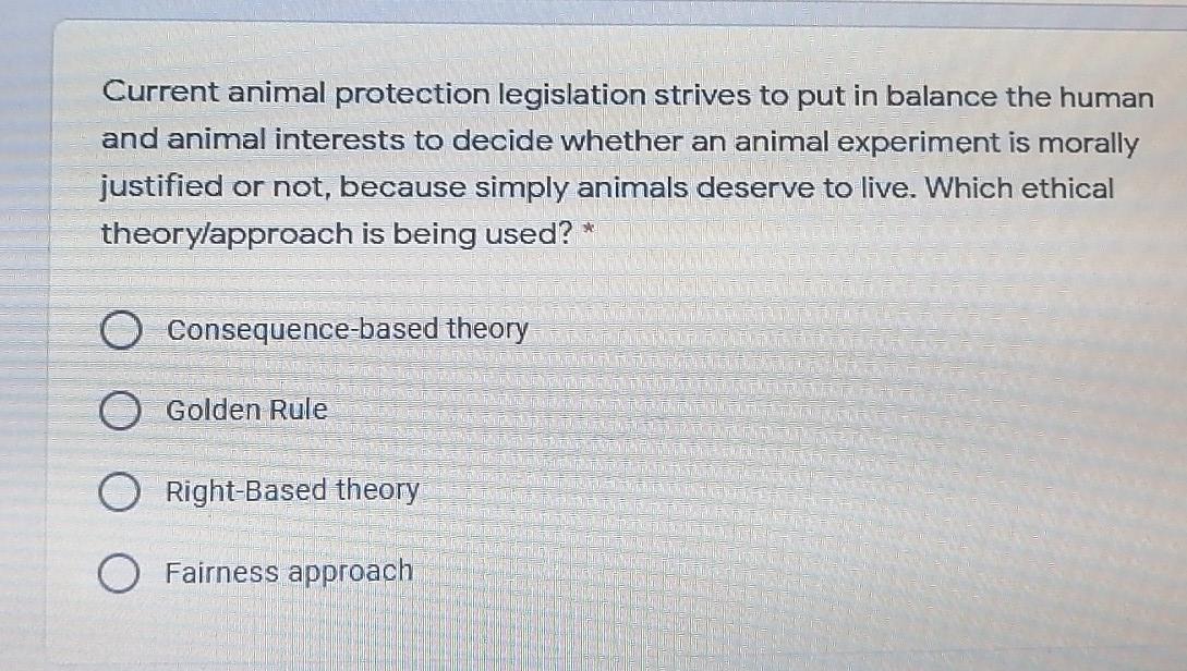 Solved Current animal protection legislation strives to put | Chegg.com
