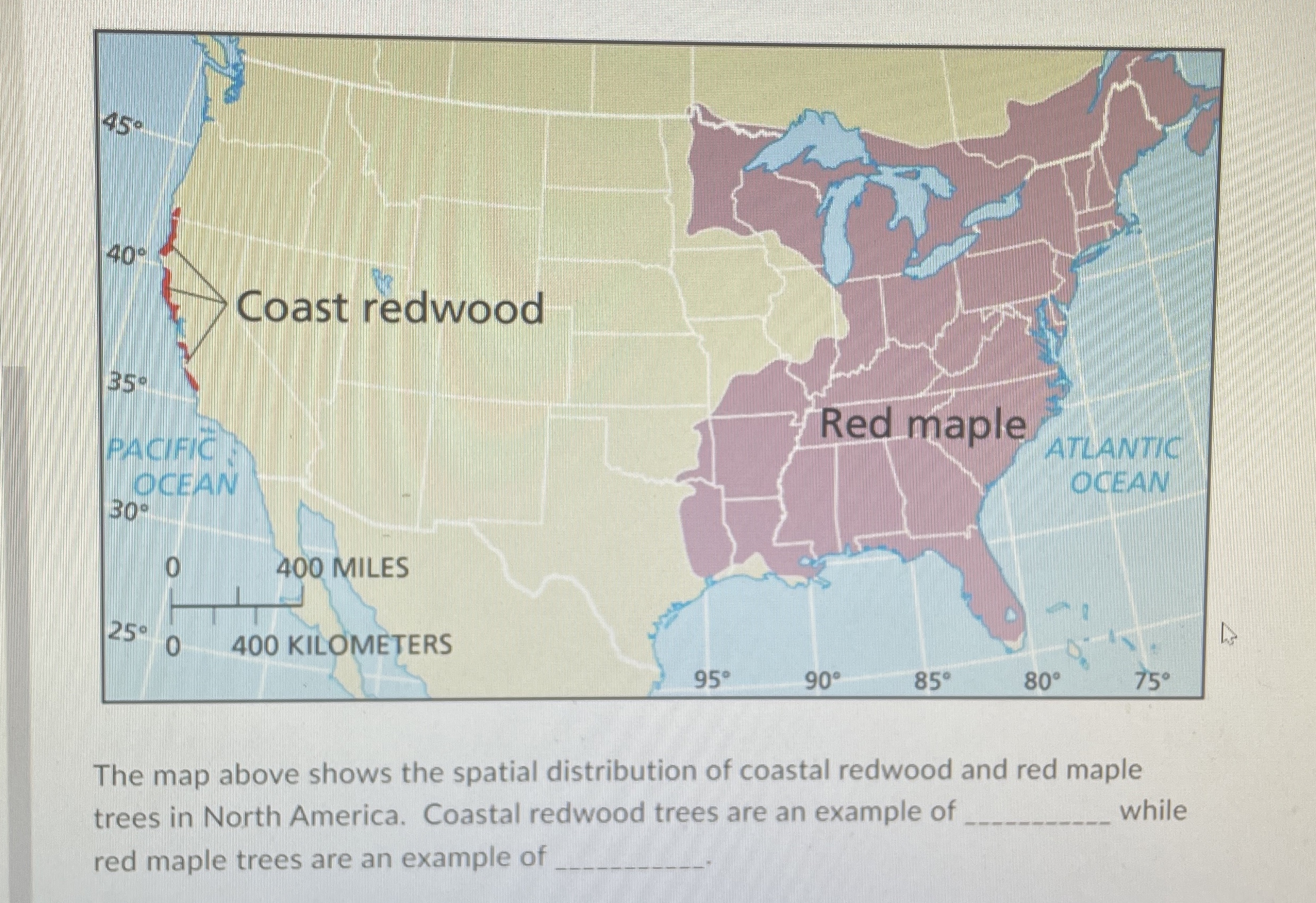Solved The map above shows the spatial distribution of | Chegg.com