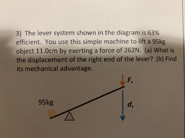 Solved 3) The lever system shown in the diagram is 63% | Chegg.com