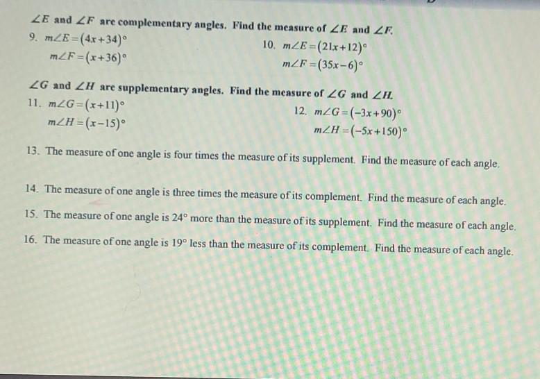 Solved ZE and ZF are complementary angles. Find the measure | Chegg.com