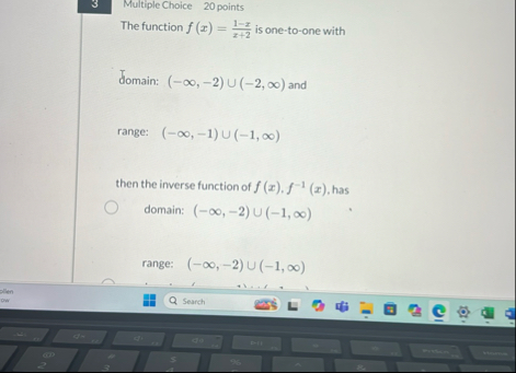 Solved 3Multiple Choice 20 ﻿pointsThe function f(x)=1-xx 2 | Chegg.com