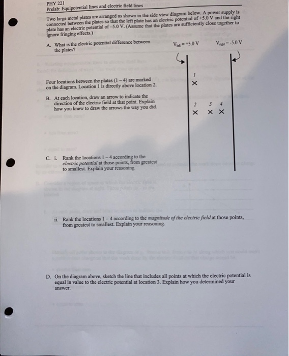 Solved PHY 221 Prelab: Equipotential lines and electric | Chegg.com