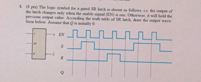 Solved 8. (8 pts) The logic symbol for a gated SR latch is | Chegg.com