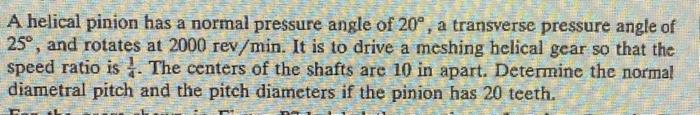 A helical pinion has a normal pressure angle of 20∘, | Chegg.com